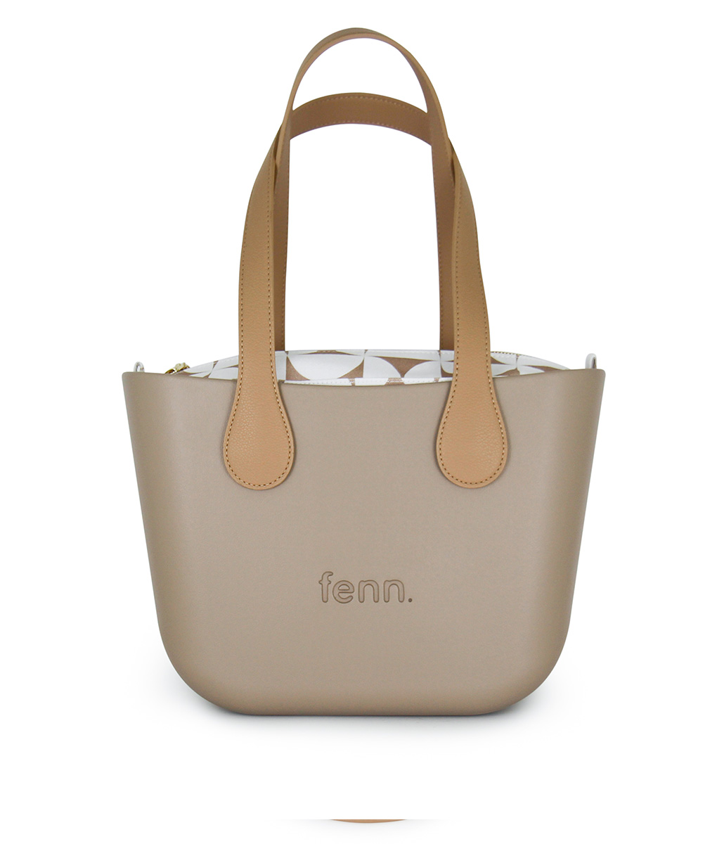 Petite - Stone - Pattern Inner - Gold Zip - Light Tan Flat Handle ...